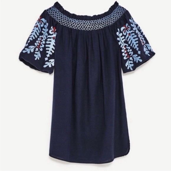 Zara | Dresses | Zara Embroidered Shoulder Off Shoulder Dress | Poshmark